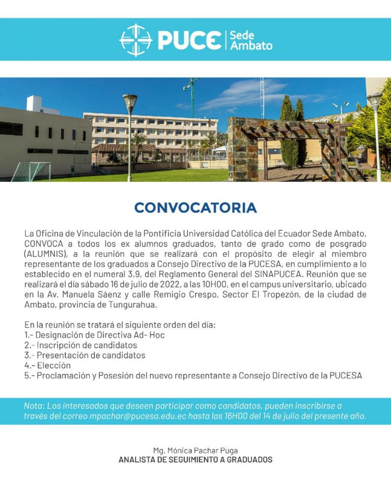 Convocatoria PUCESA - PUCE Sede Ambato