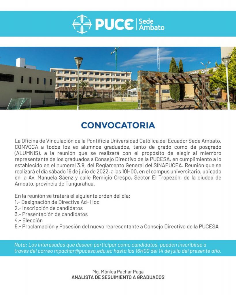 Convocatoria PUCESA - PUCE Sede Ambato